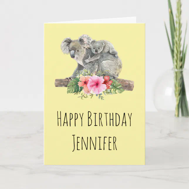 Mom & Baby Koala Bears Cute Watercolor Card | Zazzle