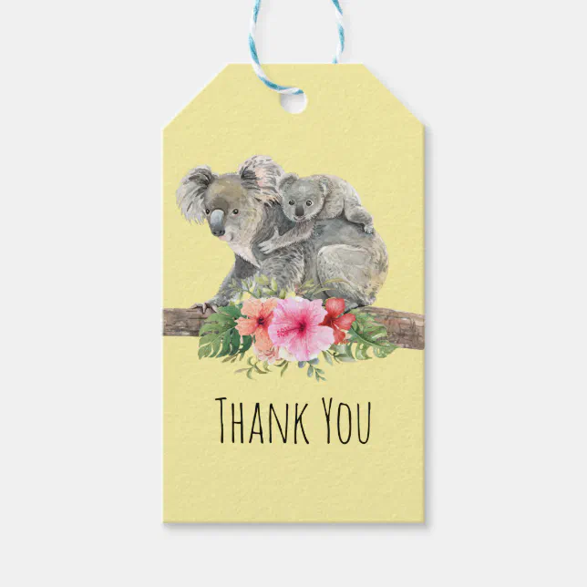 Mom & Baby Koala Bears Cute Watercolor Thank You Gift Tags | Zazzle