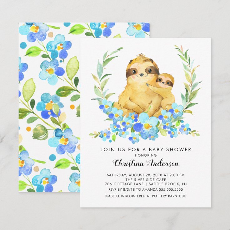 Mom & Baby Sloth Baby Shower Invitation | Zazzle