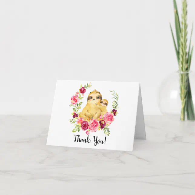 Mom & Baby Sloth Girls Shower Thank You Note | Zazzle