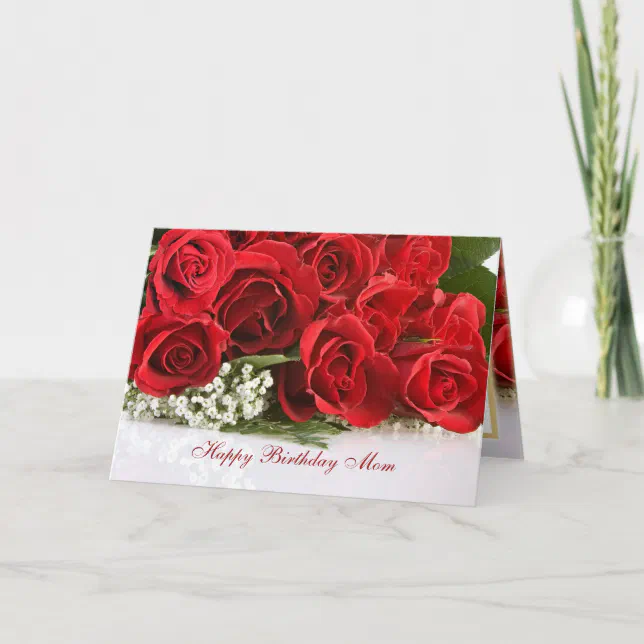Mom Birthday card with red roses | Zazzle