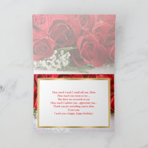 Mom Birthday card with red roses | Zazzle