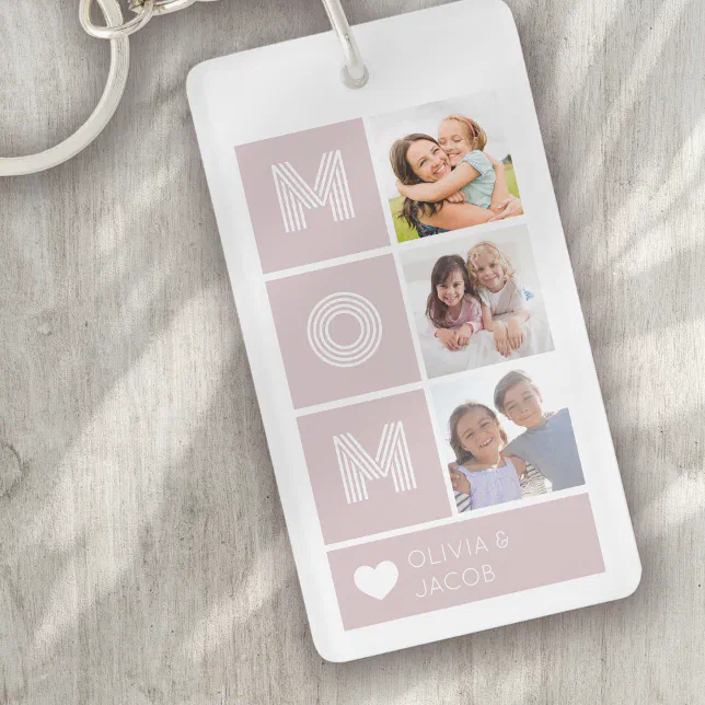 Mom Blush Pink Heart Photos Keychain | Zazzle
