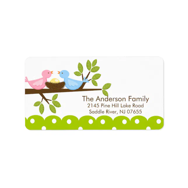 Mom Dad Birds with Baby Bird Nest Address Label | Zazzle