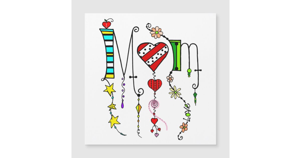 Mom Doodle Art Magnet Greeting Card | Zazzle