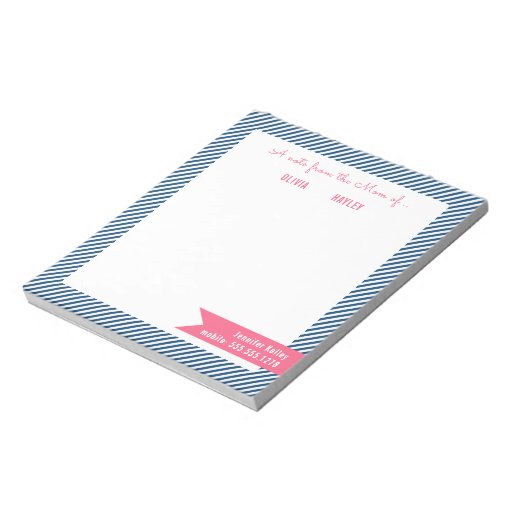 Mom Notepads, Blue and Pink Personalized Notepad | Zazzle
