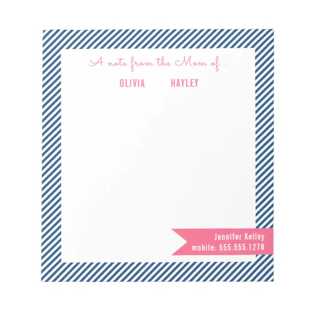 Mom Notepads, Blue and Pink Personalized Notepad | Zazzle