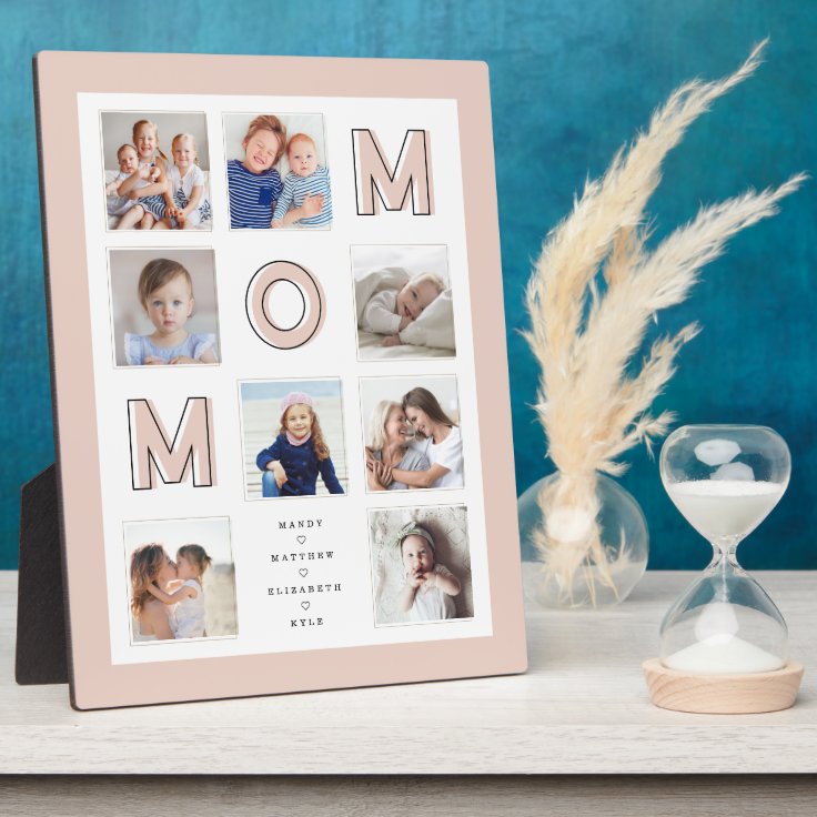 MOM Pink Letters Family Photo Collage Pink Frame | Zazzle