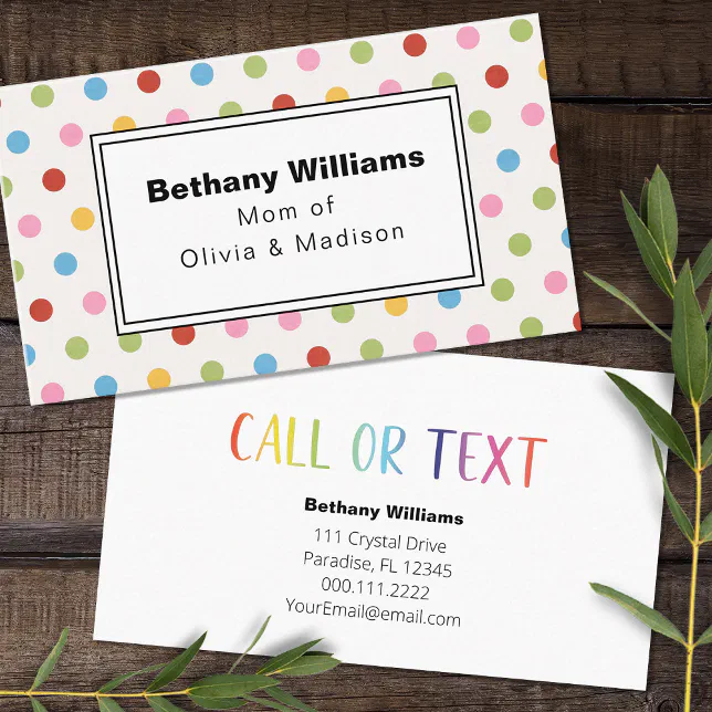 Mom Playdate Simple Colorful Dots Calling Cards | Zazzle