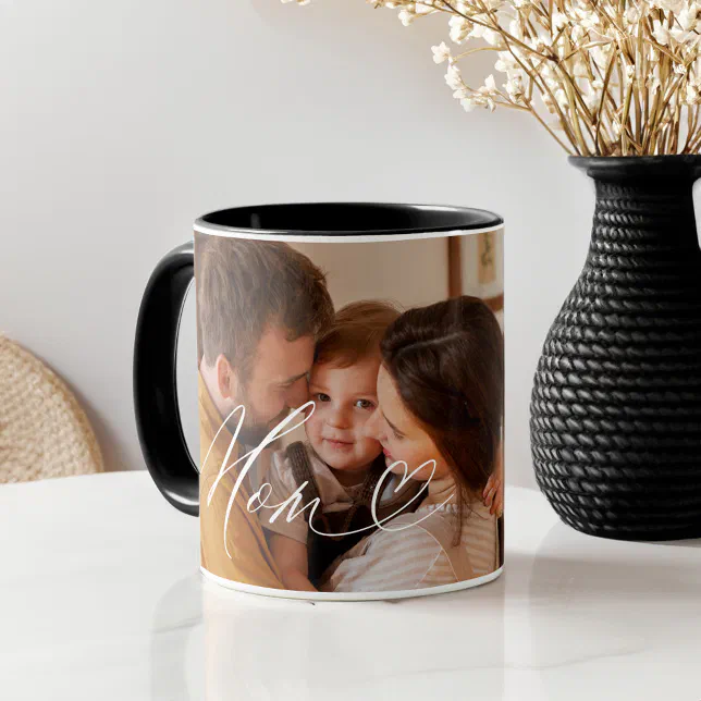 Mom Script Heart Grateful for Every Moment Photo Mug | Zazzle
