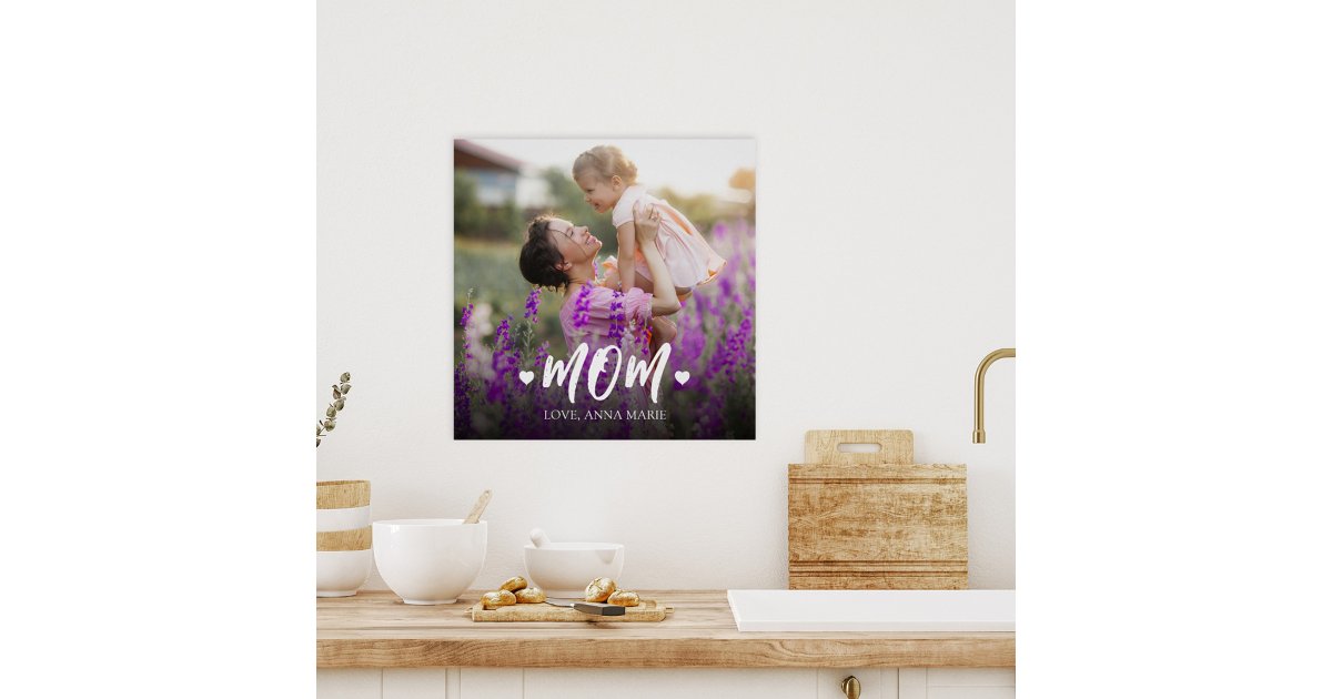 Mom Script Heart Personalized Poster | Zazzle