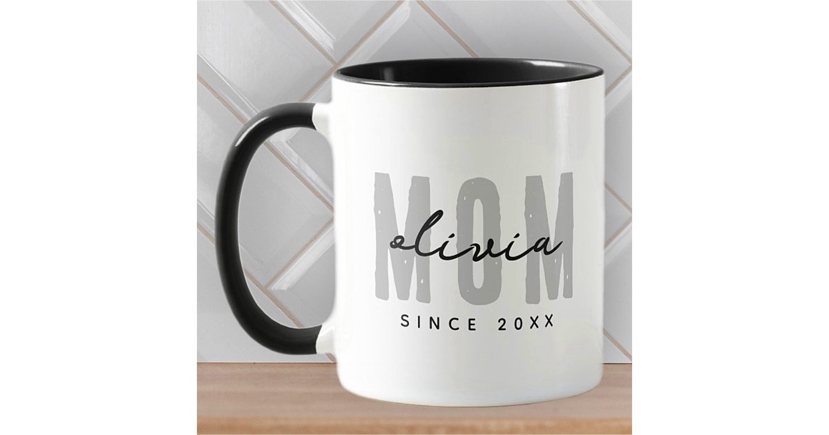 Mom Since 20XX Modern Simple Preppy Mug | Zazzle