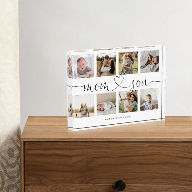 Mom & Son Heart Script | Photo Grid Collage | Zazzle