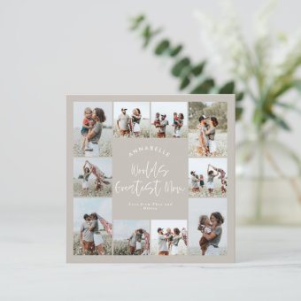 Mom taupe elegant modern minimal photo collage invitation | Zazzle