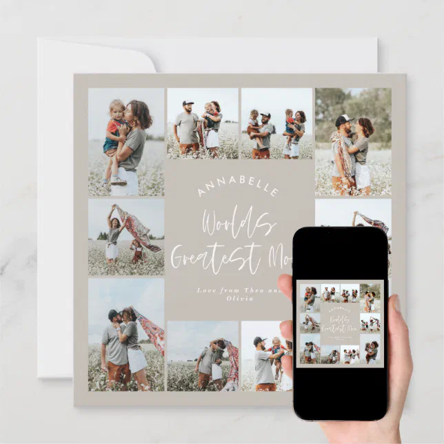 Mom taupe elegant modern minimal photo collage invitation | Zazzle