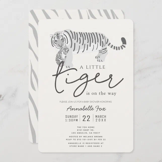 Mom Tiger & Cub Cream Gender-Neutral Baby Shower Invitation | Zazzle