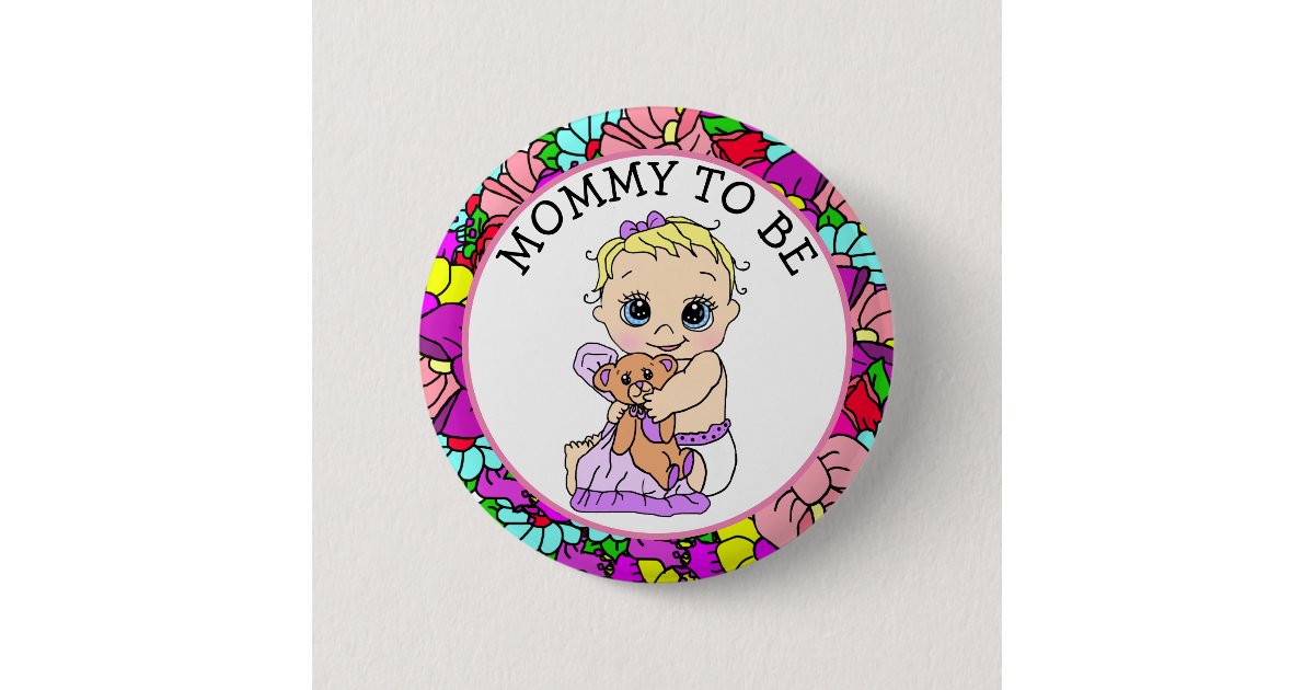 Mom To Be Girl's Baby Shower Button | Zazzle
