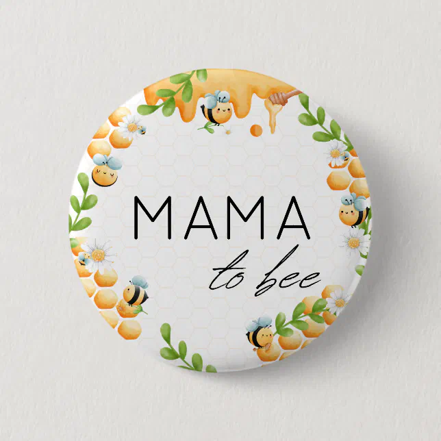 Mom to Bee Honey Bumble Bee Baby Shower Button | Zazzle