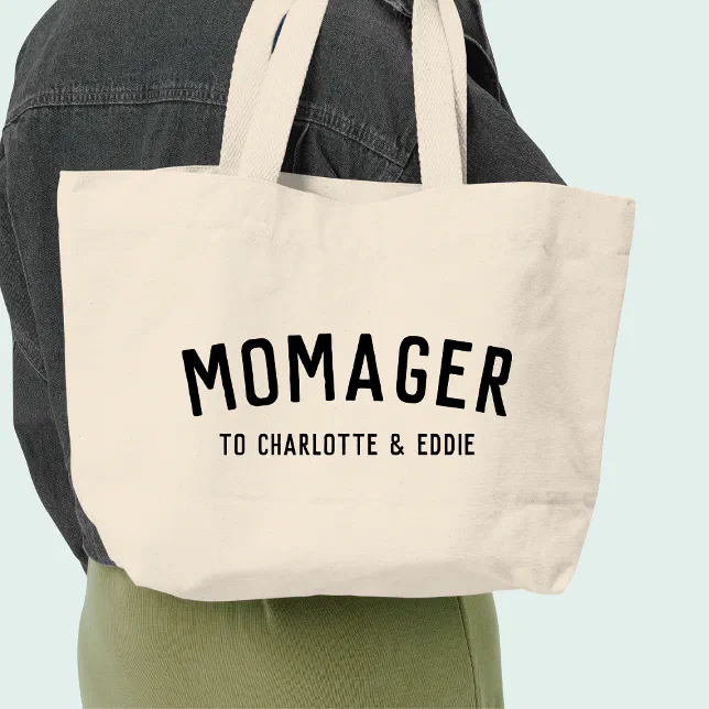 Momager | Modern Mom Manager Kids Names Large Tote Bag | Zazzle