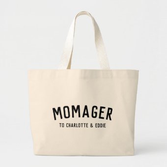 Momager | Modern Mom Manager Kids Names Large Tote Bag | Zazzle