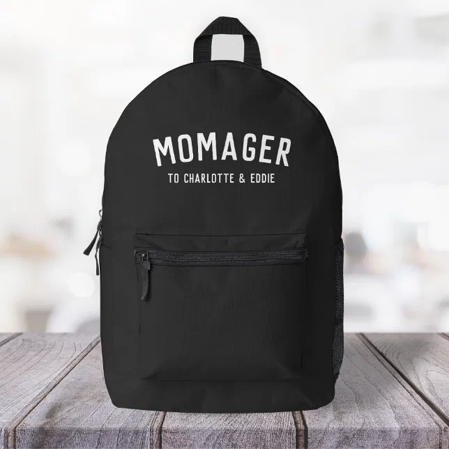 Momager | Modern Mom Manager Kids Names Printed Backpack | Zazzle