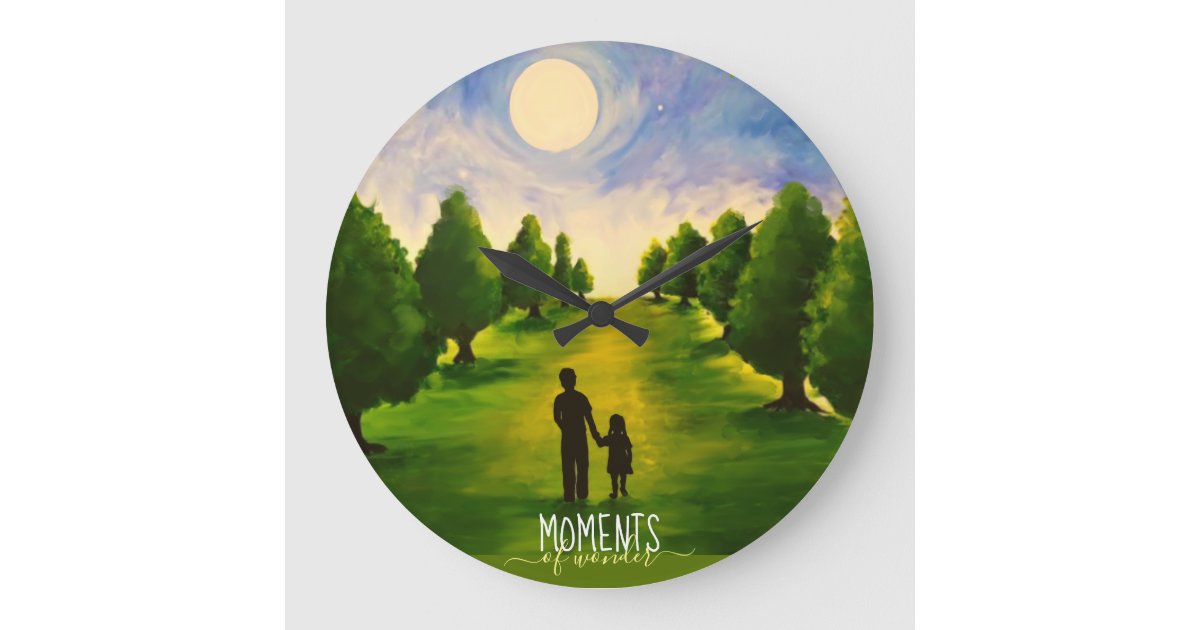 Moments of wonder moonlit walk in woods large clock | Zazzle