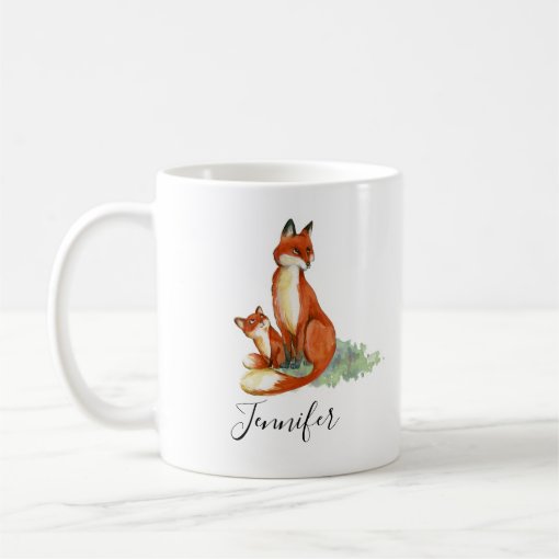 Momma Fox and Baby Watercolor Illustration Coffee Mug | Zazzle