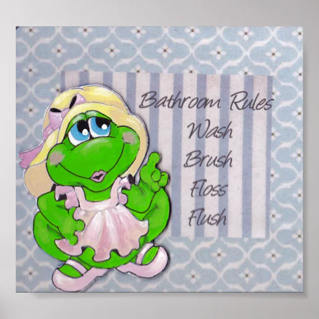 Momma Frog Bathroom Rules wall art | Zazzle