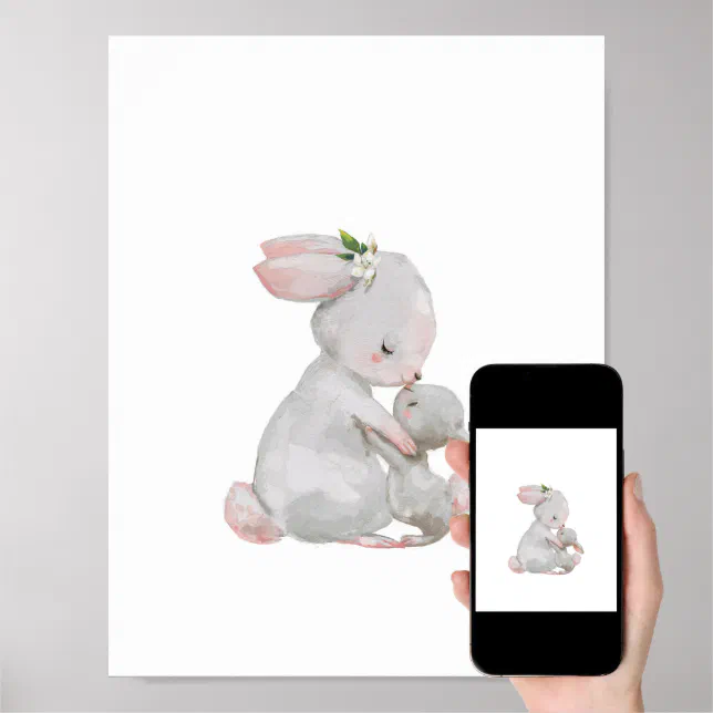 Mommy Baby Bunny Snuggle art print | Zazzle