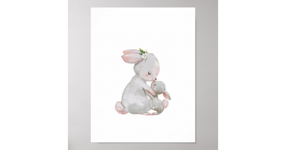 Mommy Baby Bunny Snuggle art print | Zazzle