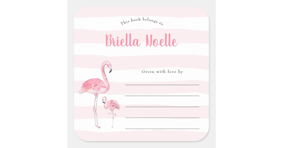 Mommy + Baby Flamingo bookplate sticker | Zazzle