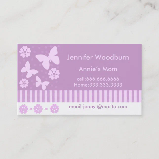 Mommy Business Cards -Lavender Butterflies Flowers | Zazzle