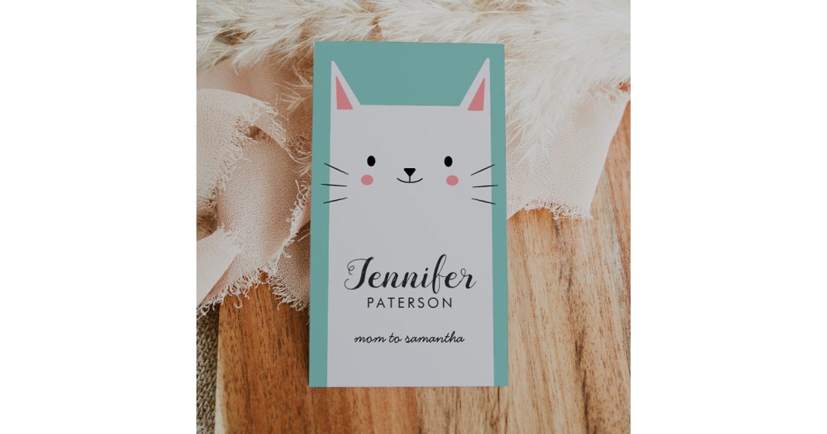 Mommy Calling Card Cute White Kitty Cat | Zazzle