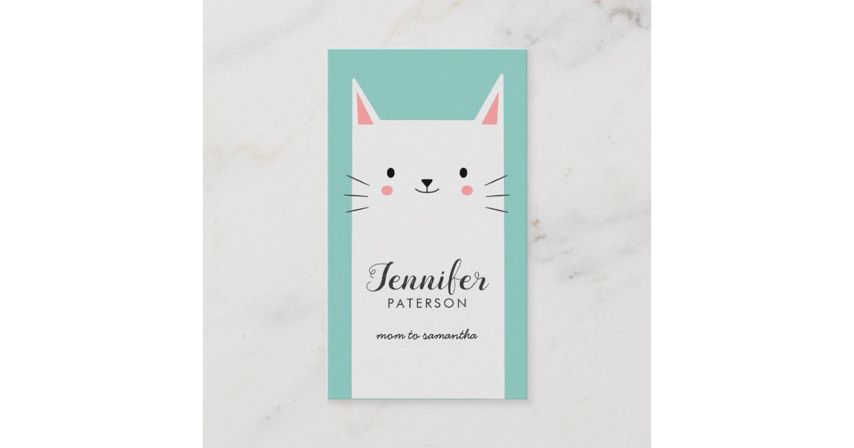 Mommy Calling Card Cute White Kitty Cat | Zazzle
