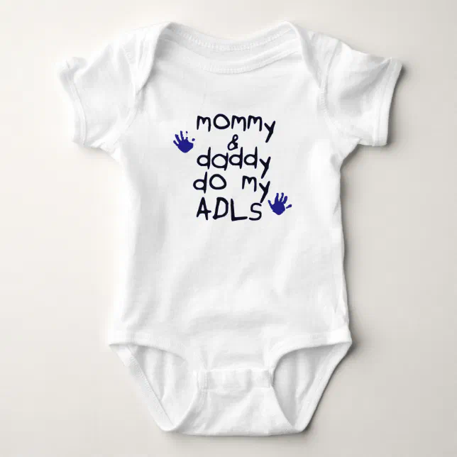 Mommy & Daddy do my ADLs blue handprint OT baby Baby Bodysuit | Zazzle