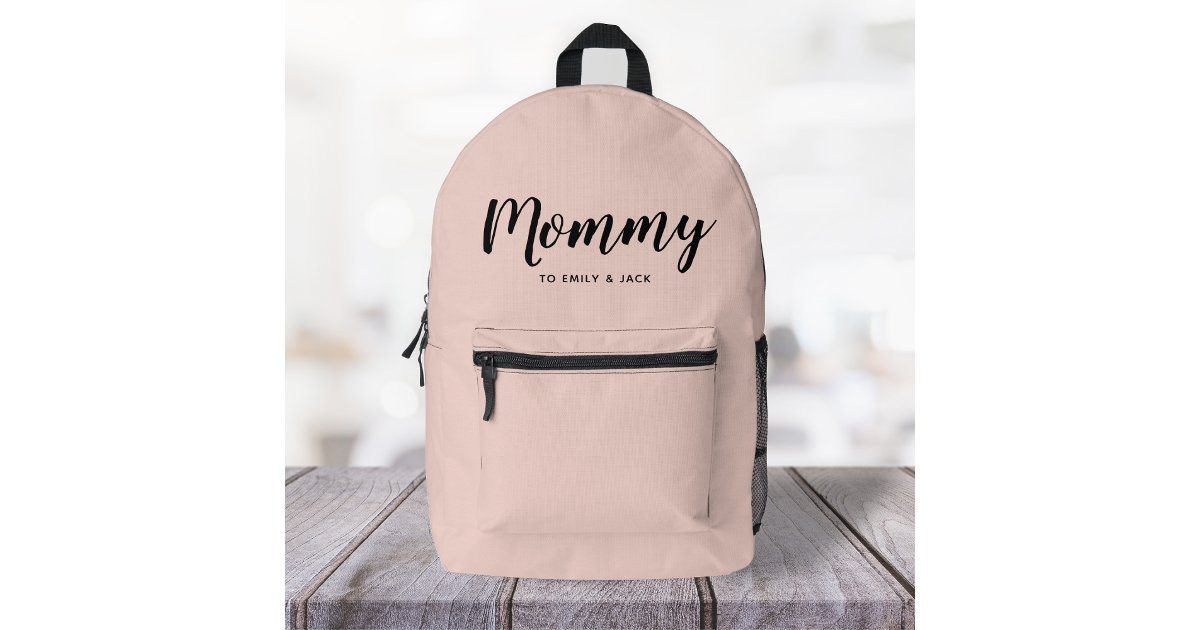 Mommy | Modern Mom Kids Names Blush Pink Printed Backpack | Zazzle