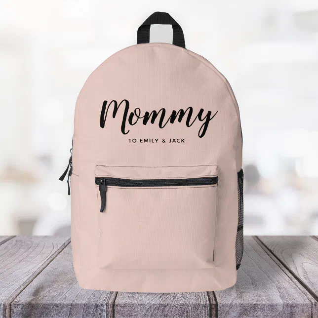 Mommy | Modern Mom Kids Names Blush Pink Printed Backpack | Zazzle