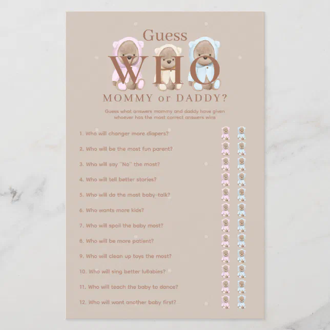 Mommy or Daddy Game We Can Bearly Wait Teddy Bear Flyer | Zazzle