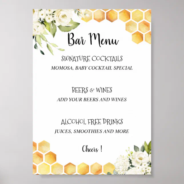 Mommy to Bee Baby Shower bar menu Poster | Zazzle