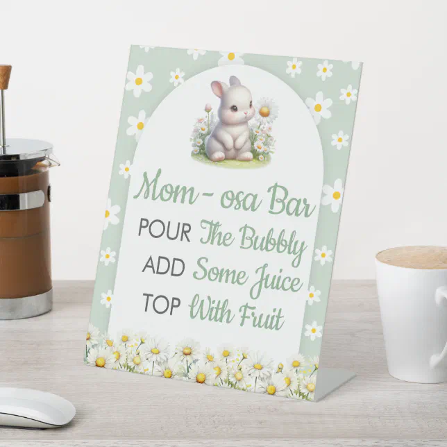 Momosa Bar Bunny Gender Neutral Baby Shower Pedestal Sign | Zazzle