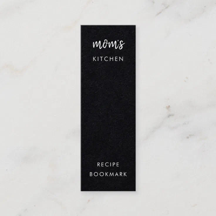 Mom's Kitchen | Modern Black Recipe Bookmark Card | Zazzle