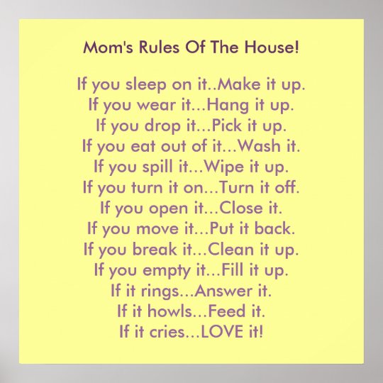 Mom's Rules Of The House Poster | Zazzle.com