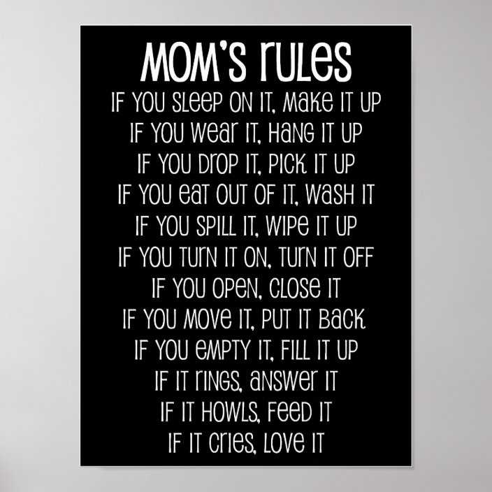 Mom's Rules Poster | Zazzle.com