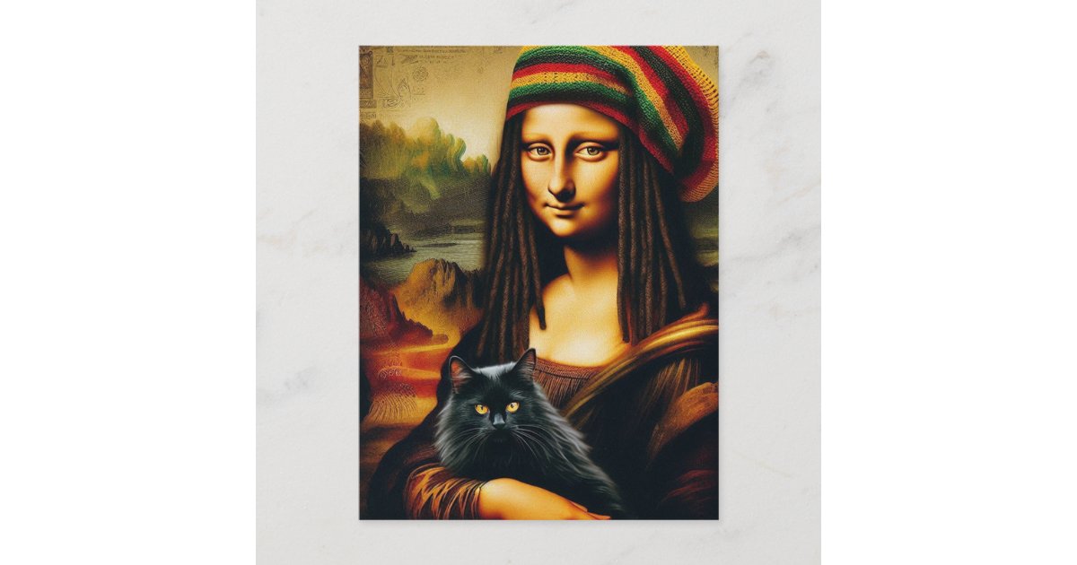 Mona Lisa and Her Black Cat Postcard | Zazzle