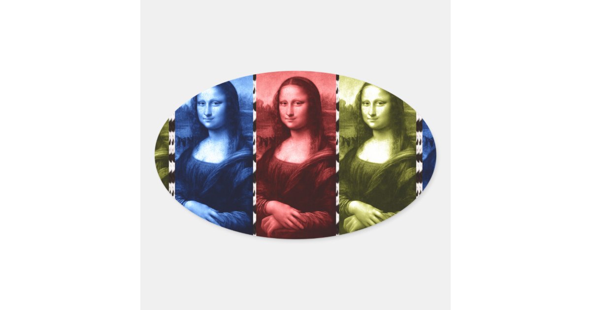 Mona Lisa Animal Print Primary Colors Oval Sticker | Zazzle