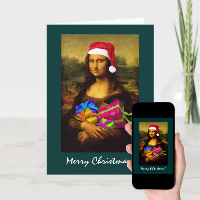 Mona Lisa Comes As Santa Claus Holiday Card | Zazzle