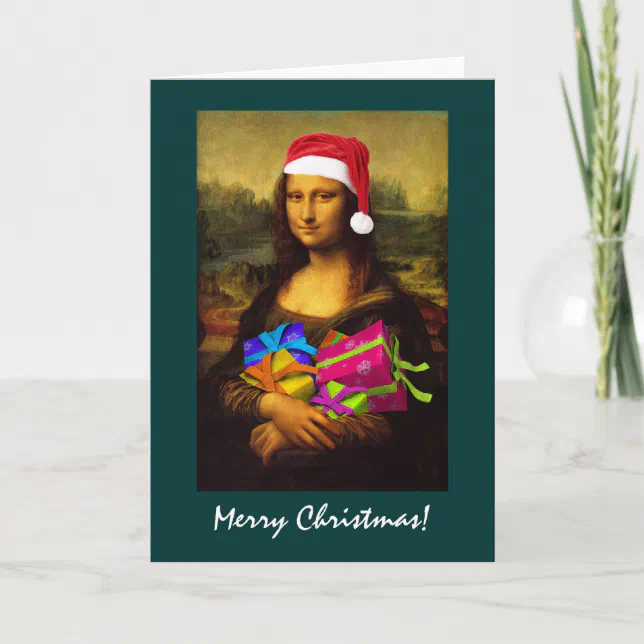 Mona Lisa Comes As Santa Claus Holiday Card | Zazzle