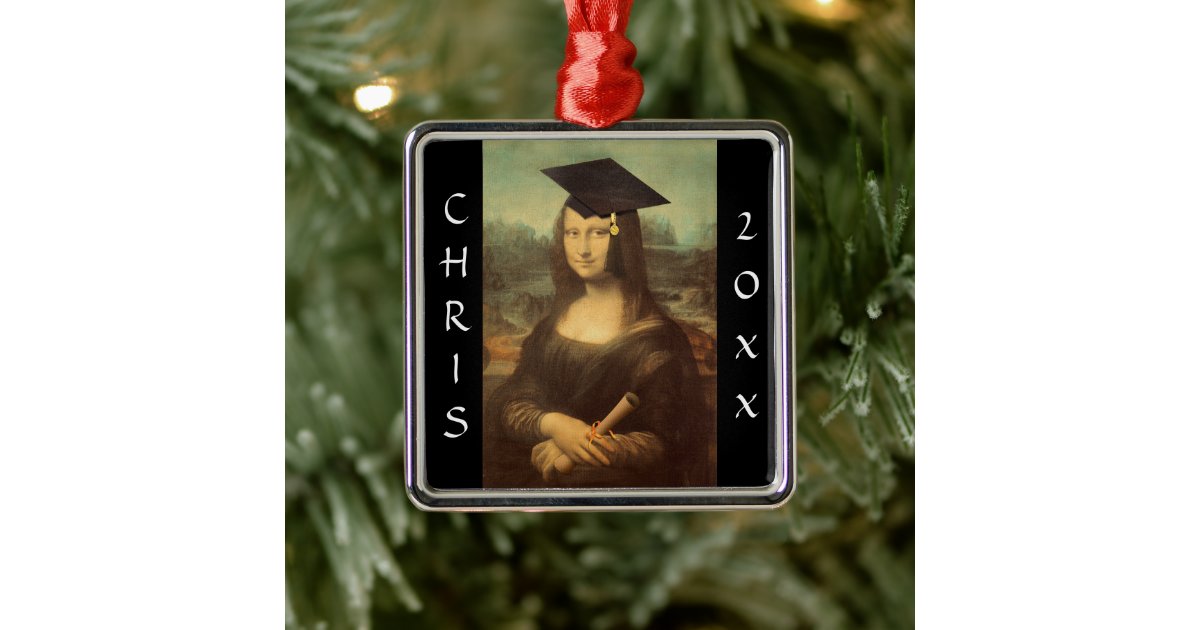 Mona Lisa Graduation Grad Cap Metal Ornament | Zazzle