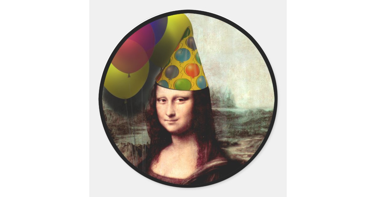 Mona Lisa Happy Birthday Party Hat Classic Round Sticker | Zazzle