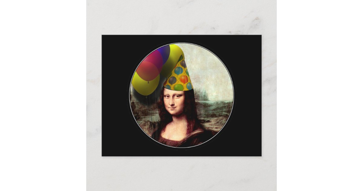 Mona Lisa Happy Birthday Party Hat Postcard | Zazzle